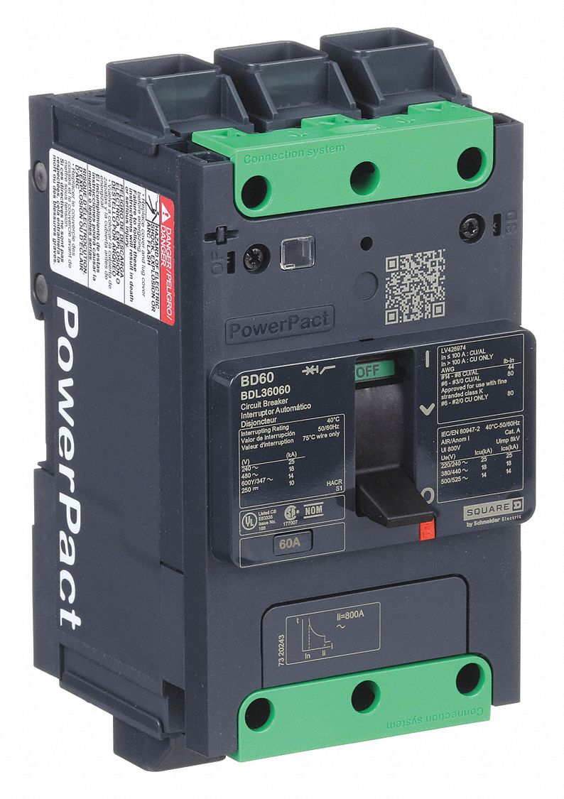 60 A Amps, 25kA at 277/408V AC, Molded Case Circuit Breaker - 482D46|BDL36060 - Grainger