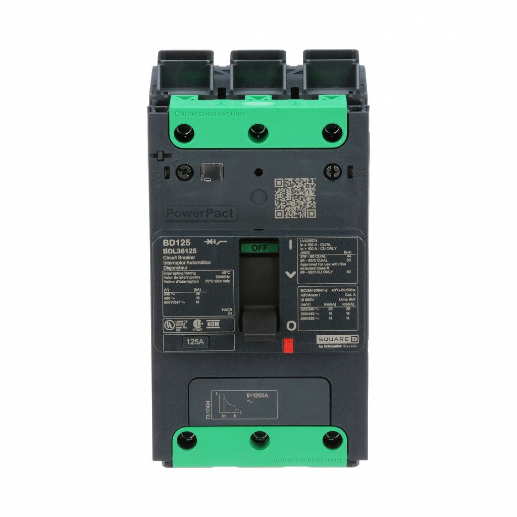 125 A Amps, 25kA at 277/408V AC, Molded Case Circuit Breaker - 482D58|BDL36125 - Grainger