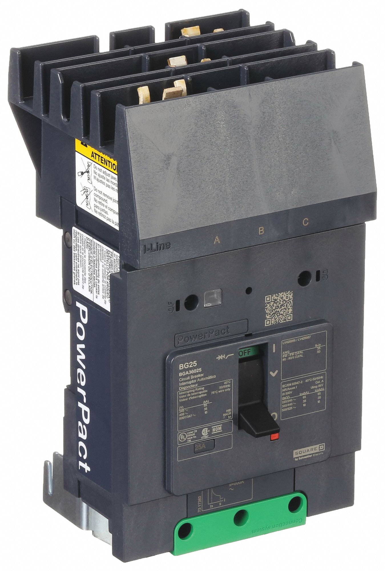 25 A Amps, 100kA at 240V AC, Molded Case Circuit Breaker - 482F38 ...