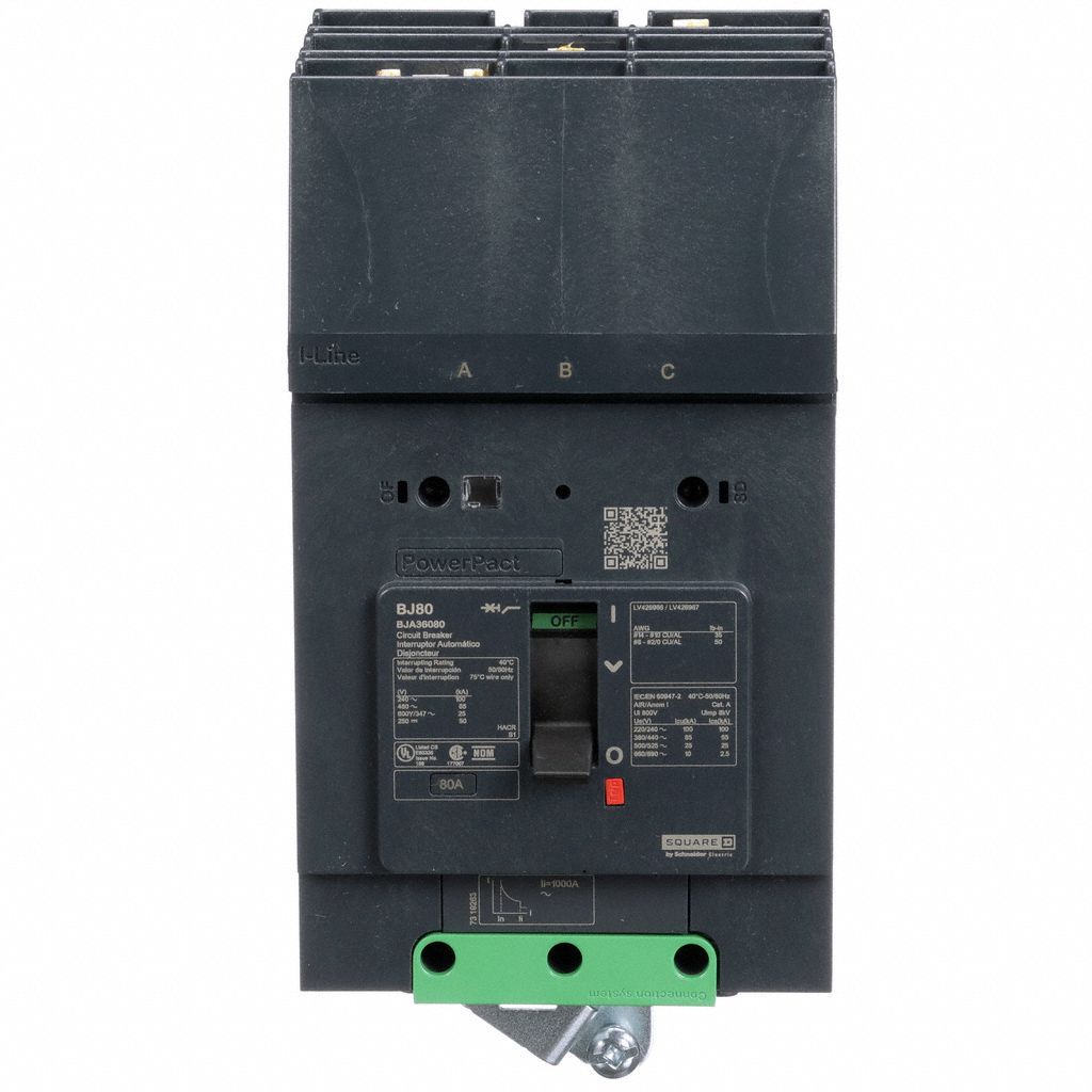 80 A Amps, 100kA at 120/240V AC, Molded Case Circuit Breaker - 482G66|BJA36080 - Grainger