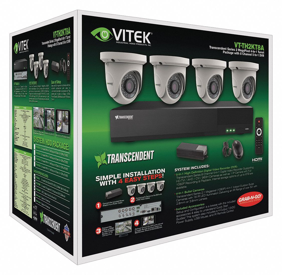 VITEK, Turret, 4 Cameras Included, Digital Video Recorder Kit - 483F06 ...