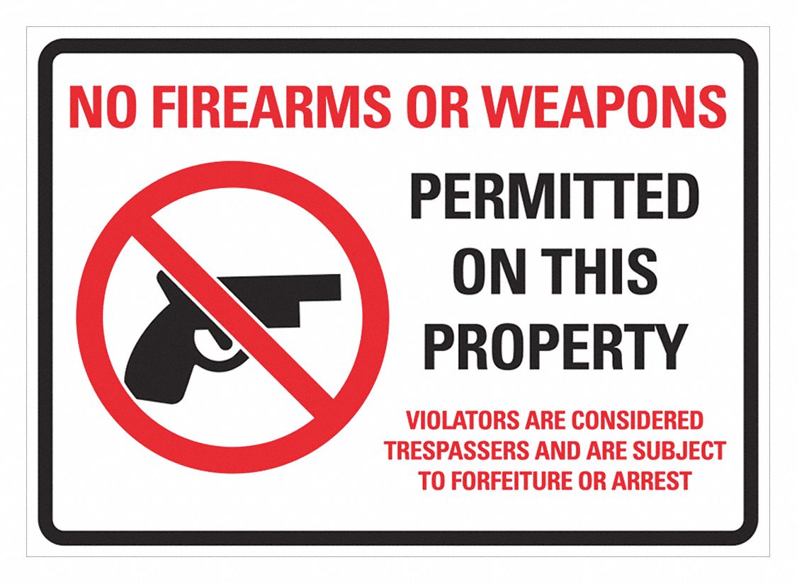 Polyester, Adhesive Sign Mounting, No Weapons Label - 484L55|400026 ...