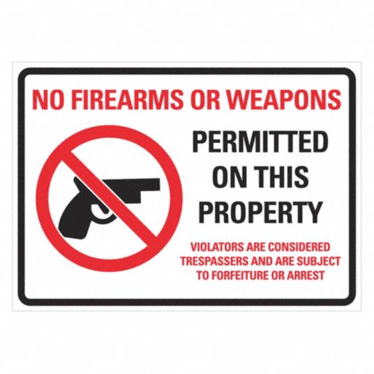 Polyester, Adhesive Sign Mounting, No Weapons Label - 484L55|400026 ...