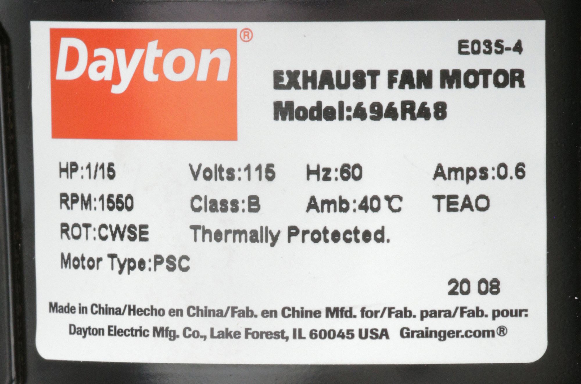 DAYTON Guard-Mounted Exhaust Fan: 12 in Blade, 1/15 hp, Totally ...