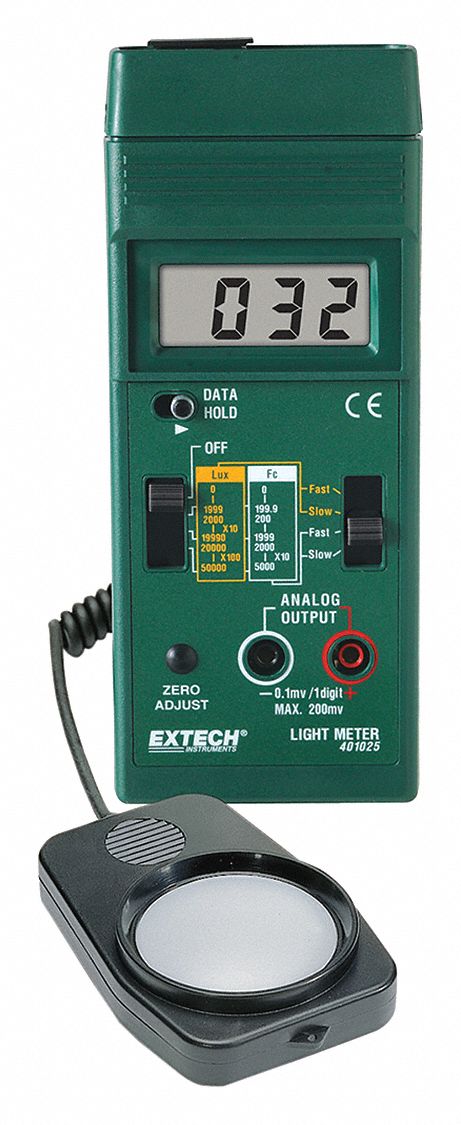 EXTECH, ±5% Full Scale Light Level Accuracy, LCD, Light Meter - 485F12 ...