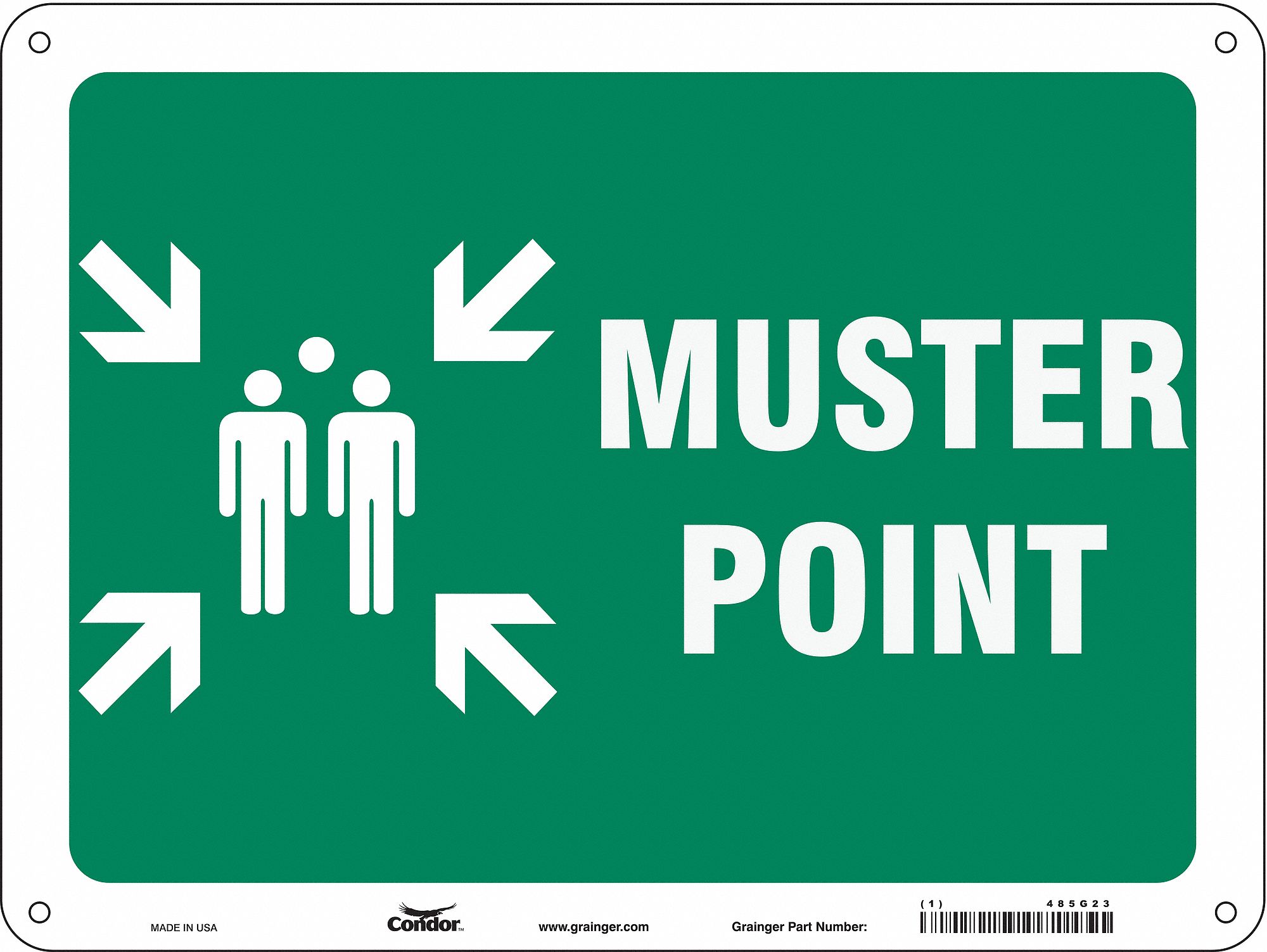 CONDOR Safety Sign, Muster Point, Sign Header No Header, Aluminum, 18 ...