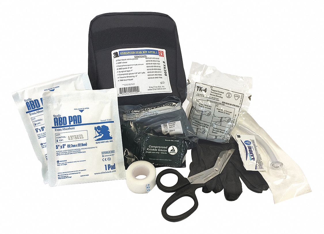 8 Components, Nylon, First Aid Kit - 487J21|MS-ELITE-FA200BLK - Grainger