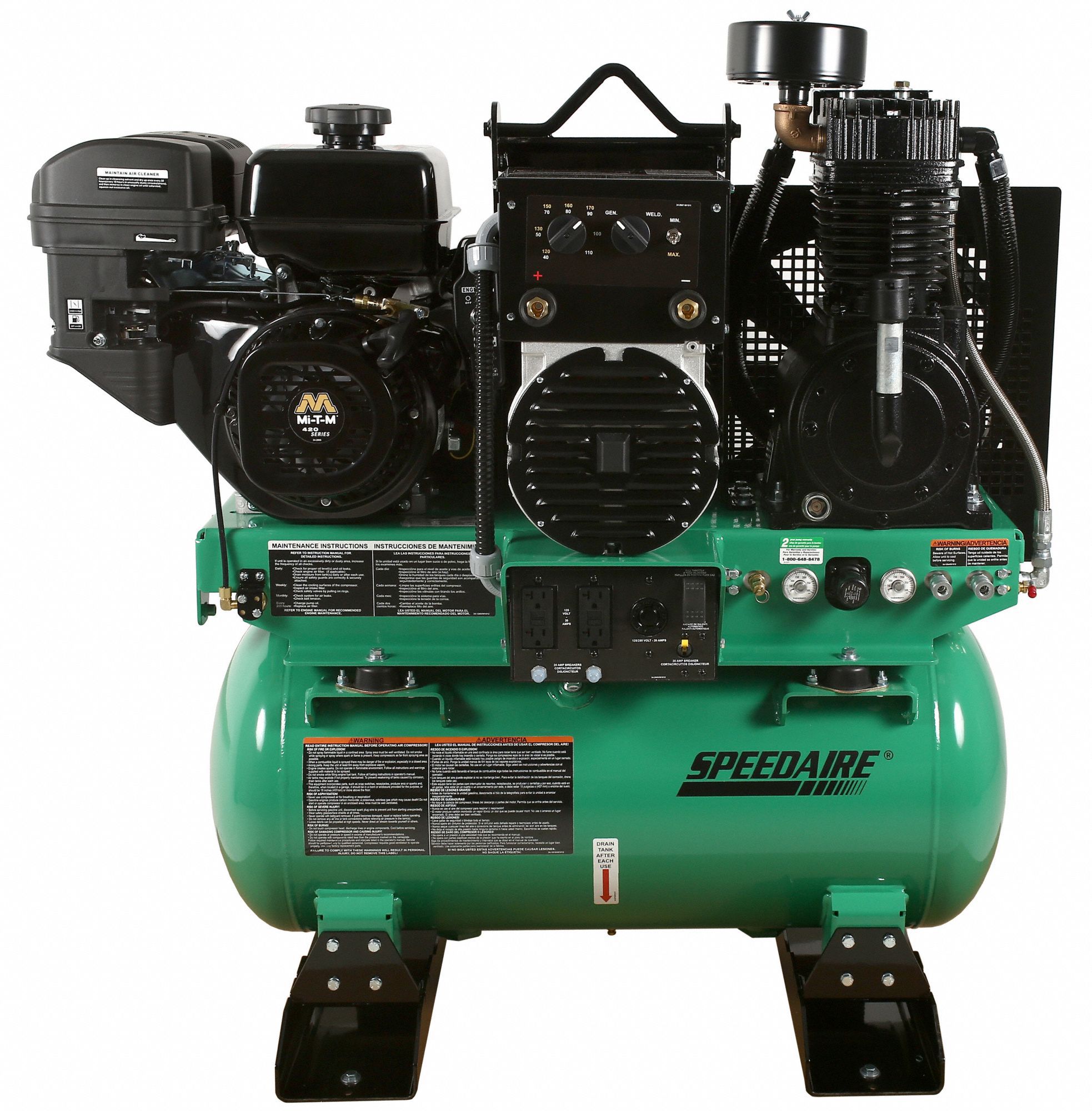 SPEEDAIRE Stationary Air Compressor/Generator/Welder: 2 Stage, 14 hp ...