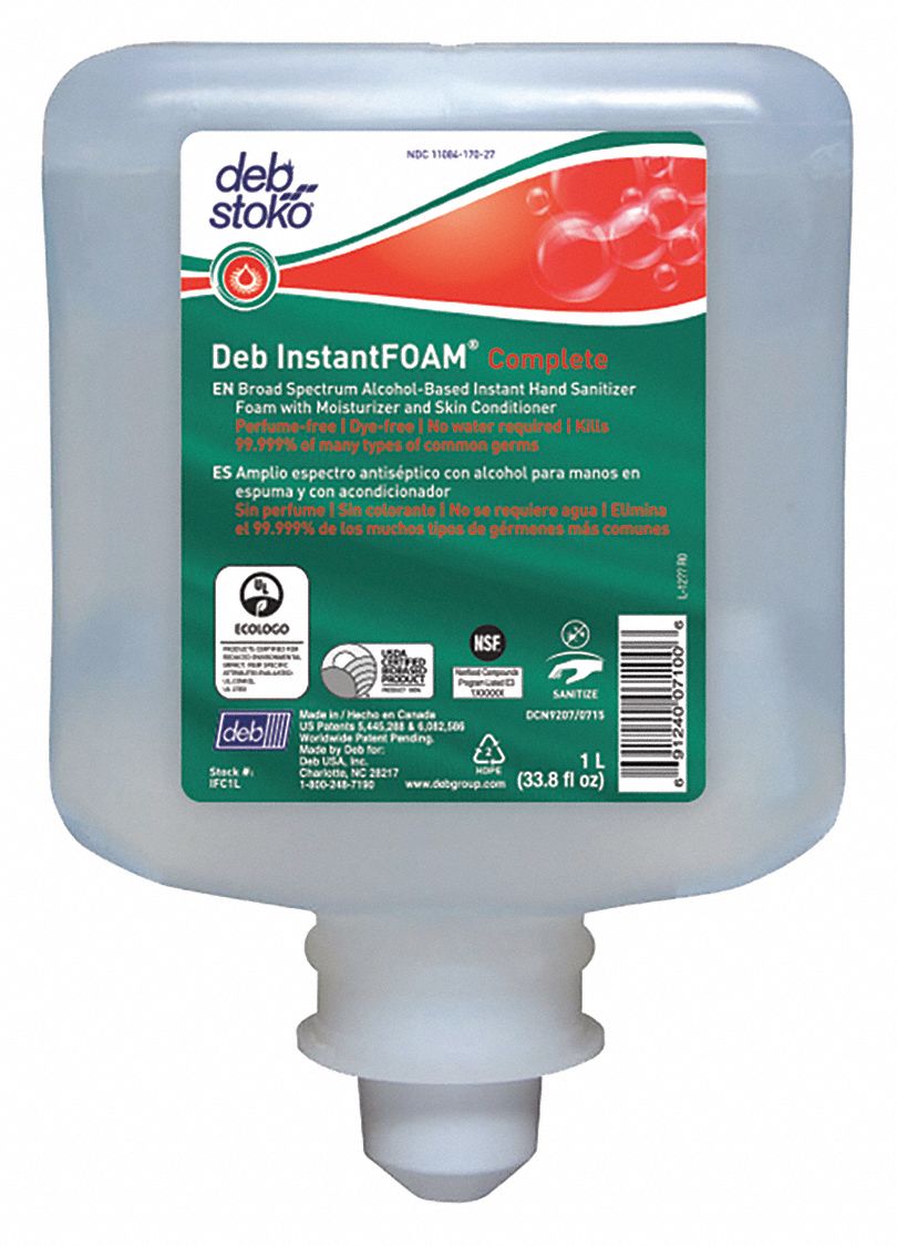 Hand Sanitizer, 1000mL, Cartridge, Foam, Deb InstantFOAM - Grainger