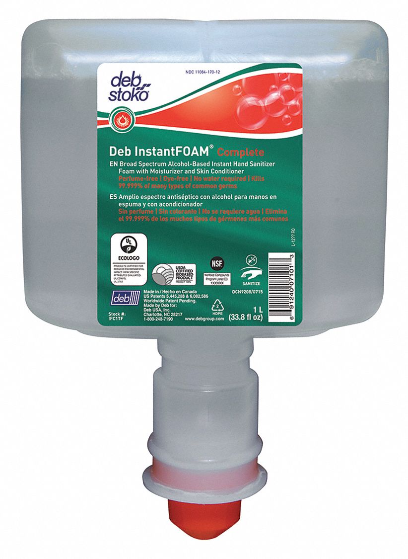 Hand Sanitizer, 1000mL, Cartridge, Foam, Deb InstantFOAM - Grainger