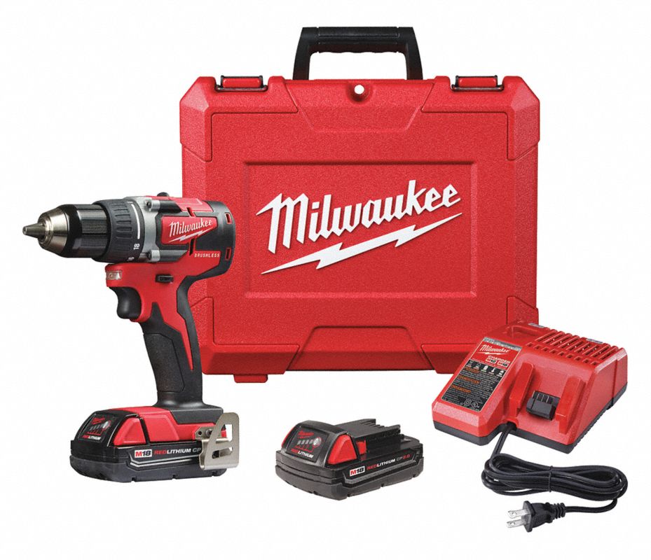 MILWAUKEE Kit de Taladro Inalámbrico, 18.0, Sí, 1800 rpm, 0 in-lb, 2 ...