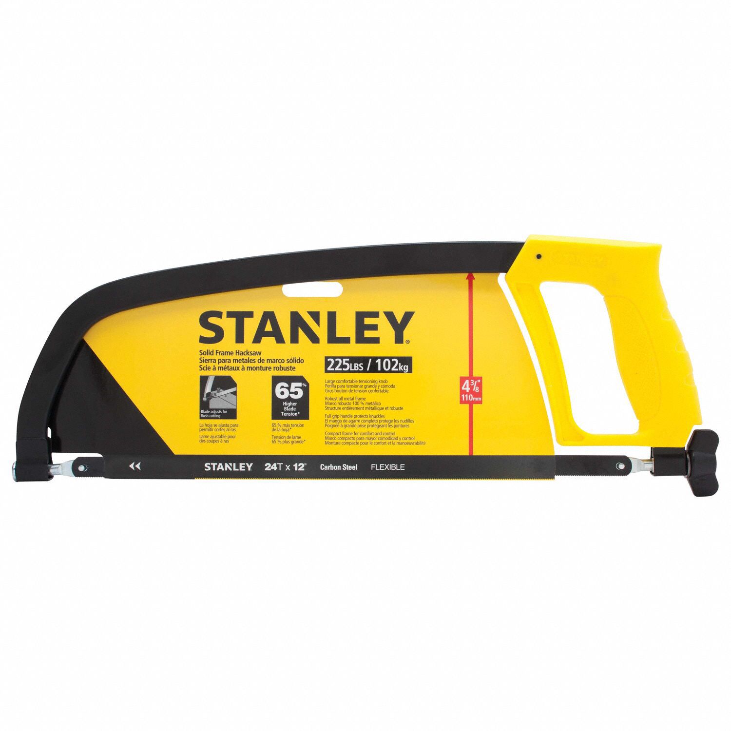 STANLEY Hacksaw: 12 in Blade Lg, Steel, 17 3/4 in Overall Lg, 24, Multi ...