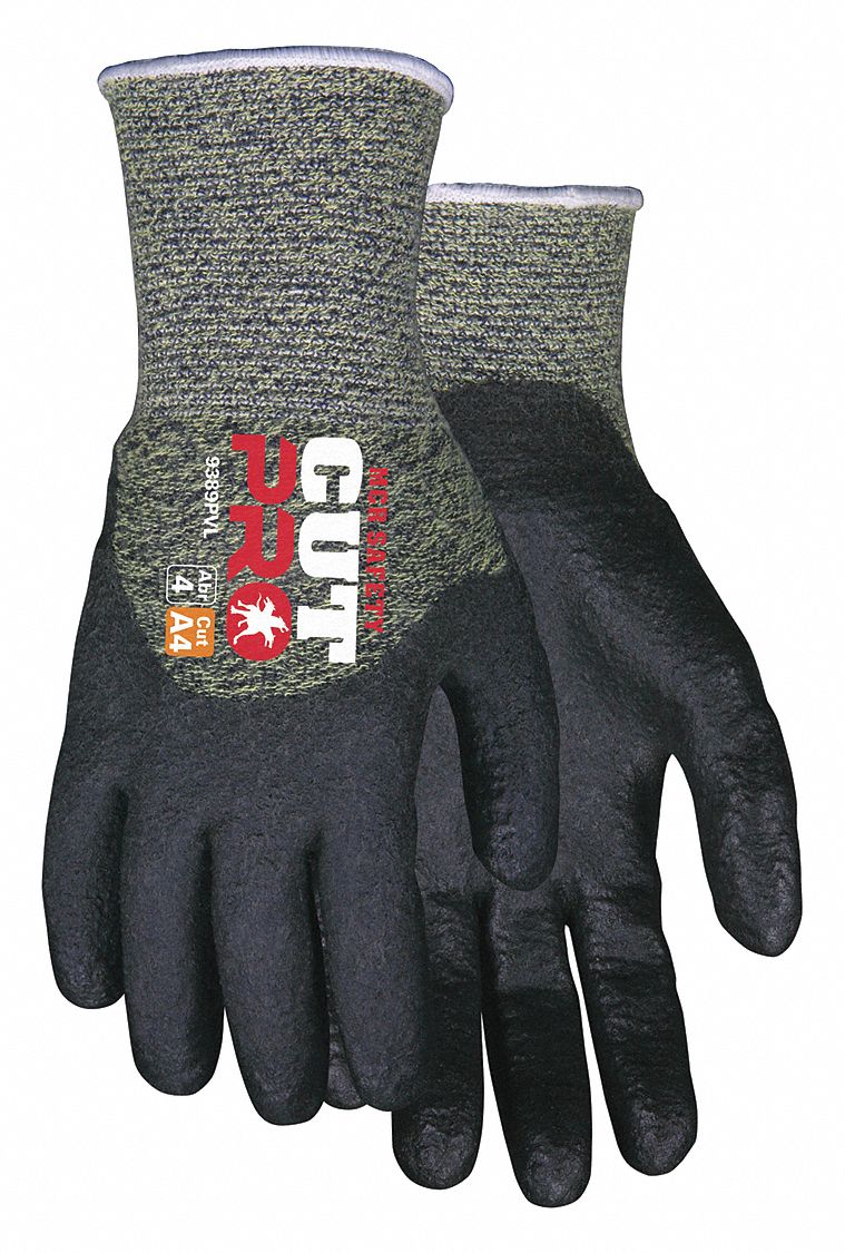 MCR SAFETY Coated Gloves: M ( 8 ), ANSI Cut Level A4, 3/4, Dipped, PVC, Kevlar® ( 13 ga ), 1 PR ...