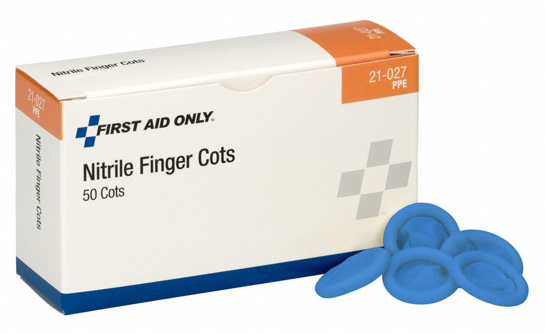 FIRST AID ONLY Powder Free Finger Cots: 3 mil Thick, Blue, L, 50 PK ...