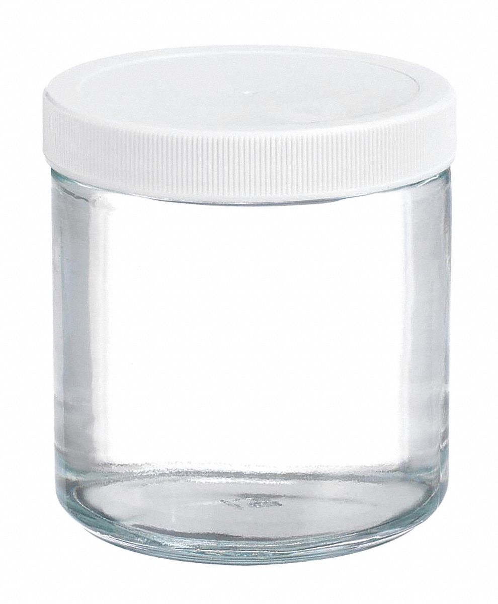 Wide Mouth Round Jar, Glass, Clear, 12 PK - Grainger
