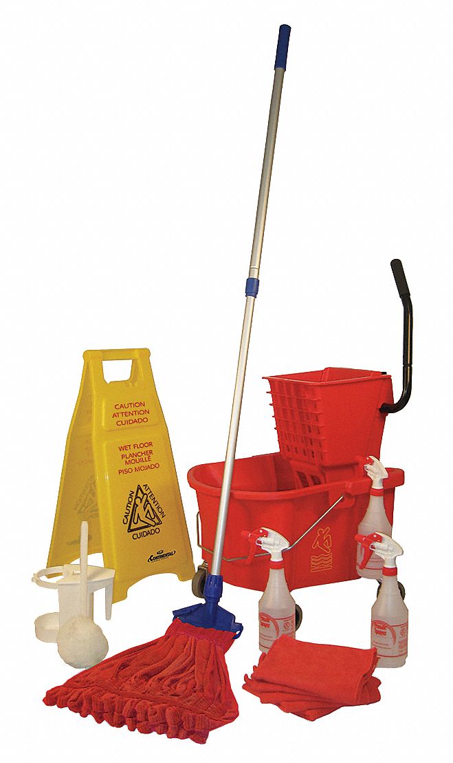 Red Plastic Restroom Cleaning Kit, 6 1/2 gal - Grainger