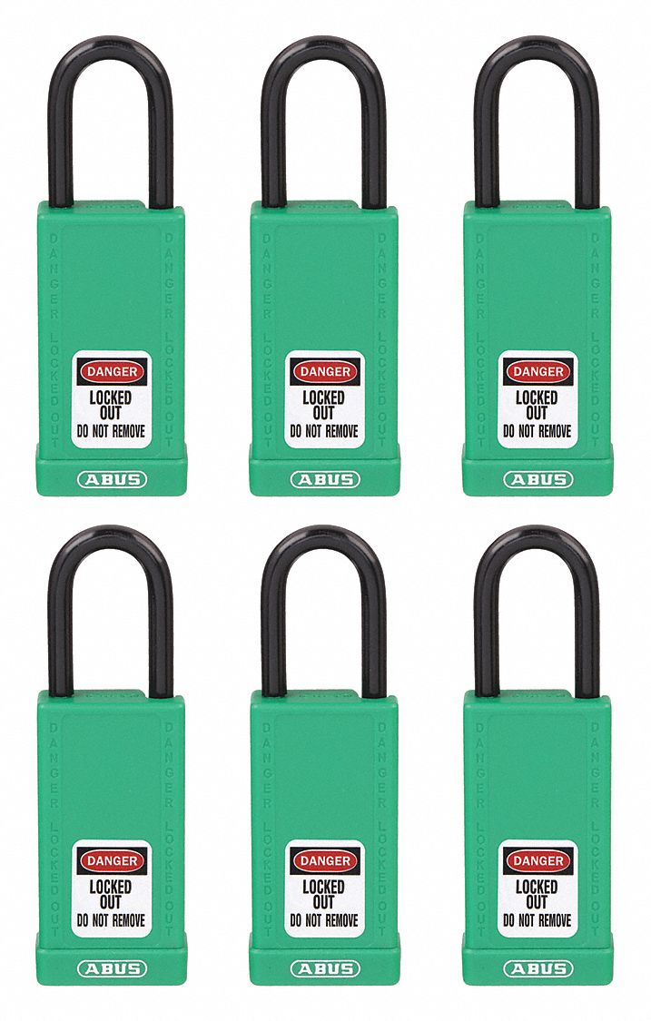 APPROVED VENDOR LOCKOUT PADLOCK, KEYED DIFFERENT, ALUMINUM, STANDARD BODY, HARDENED STEEL, GREEN ...