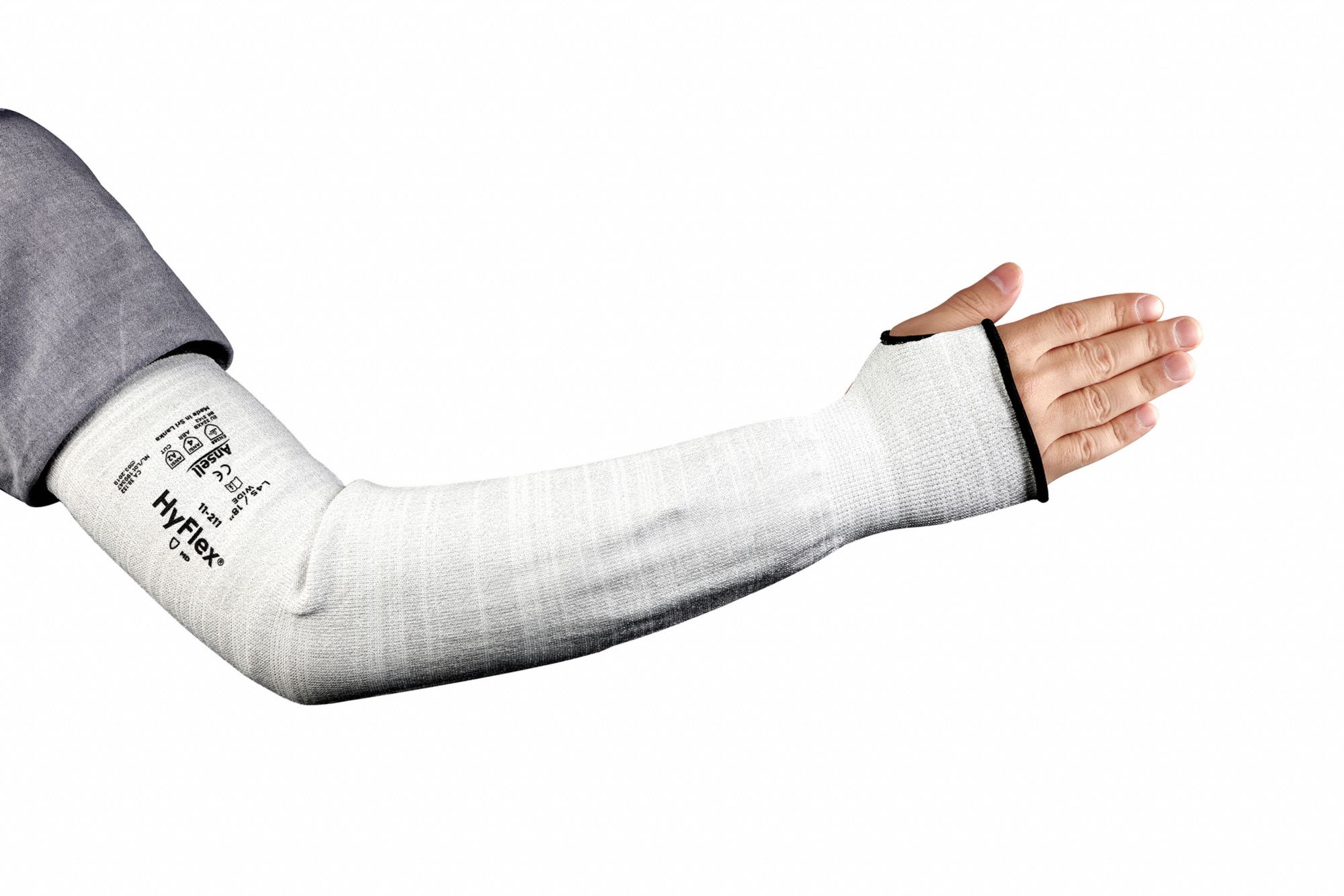 HYFLEX Cut-Resistant Sleeve: ANSI/ISEA Cut Level A2, Intercept™ ( 13 ga ), Gray, Knit Cuff, L ...