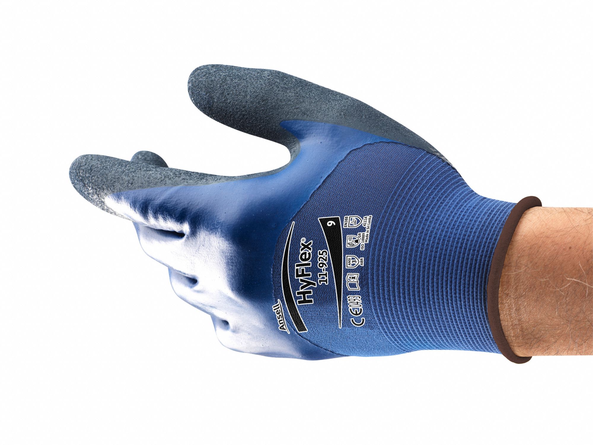 HYFLEX Coated Gloves: XL ( 10 ), Rough, Nitrile, 3/4, Dipped, ANSI ...