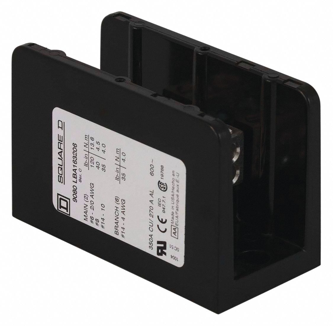 SQUARE D Power Distribution Block 600V 350A - 48P738|9080LBA163206 ...
