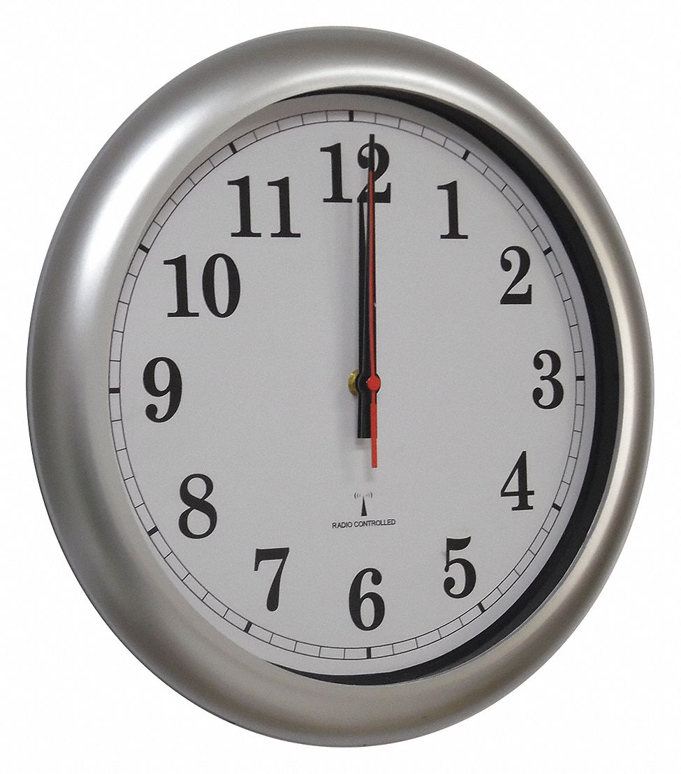 13 1/2 in Round Wall Clock Arabic, Silver Plastic Frame - Grainger