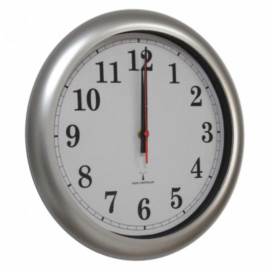 13 1/2 in Round Wall Clock Arabic, Silver Plastic Frame - Grainger