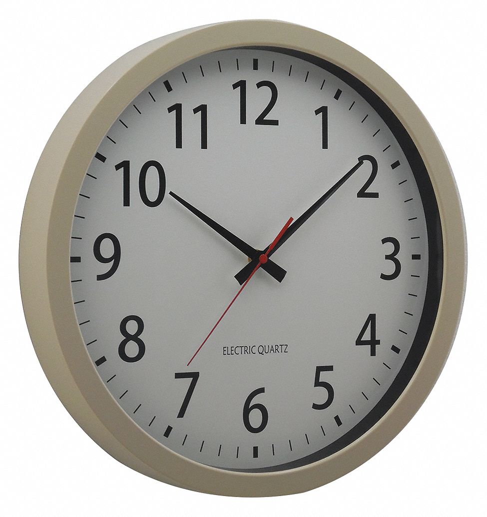 14 in Round Wall Clock Arabic, Putty Plastic Frame - Grainger