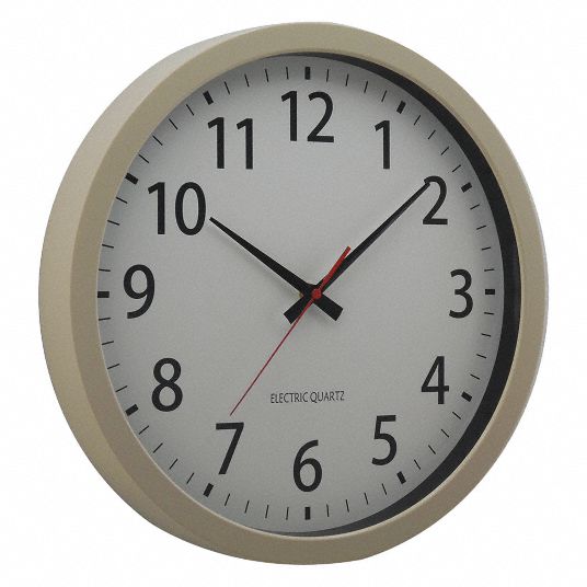 14 in Round Wall Clock Arabic, Putty Plastic Frame - Grainger