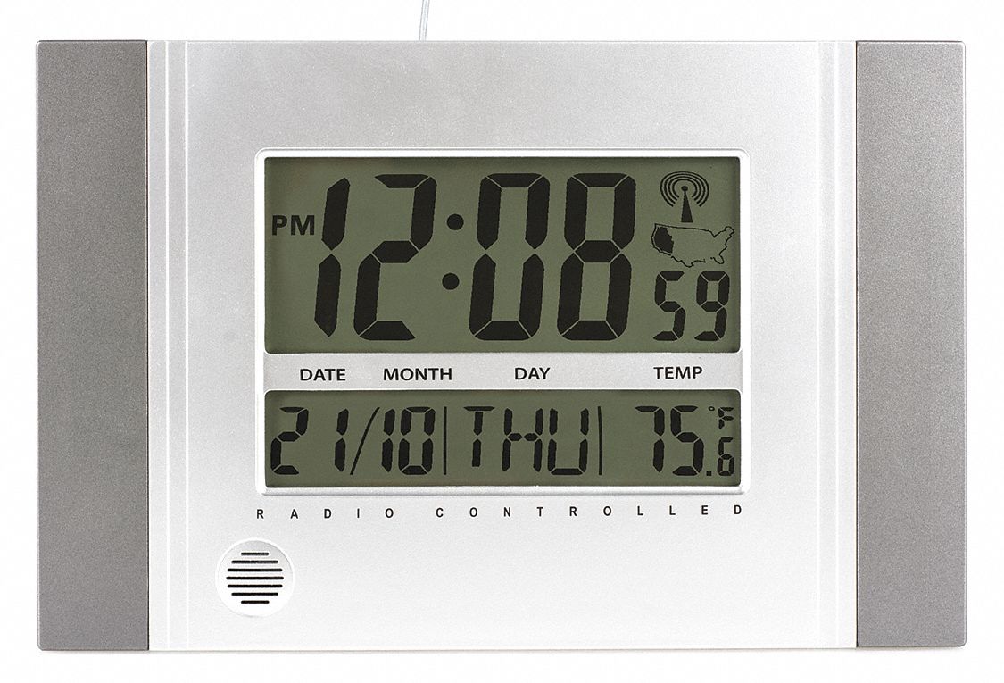 7 1/2 in x 11 1/2 in Rectangle LCD Wall Clock, Silver Plastic Frame ...