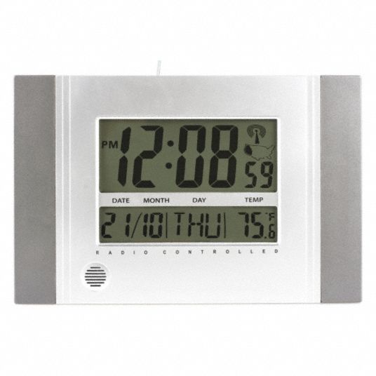 7 1/2 in x 11 1/2 in Rectangle LCD Wall Clock, Silver Plastic Frame ...