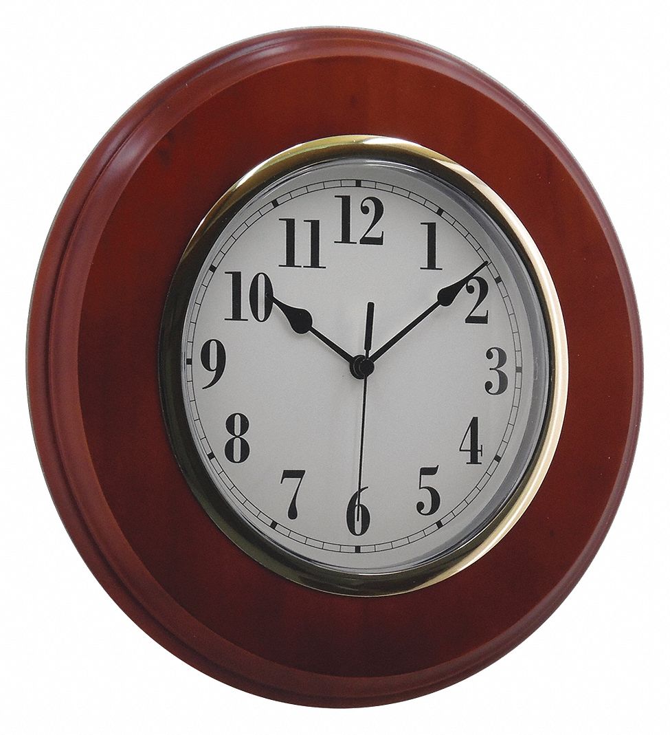 11 1/2 in Round Wall Clock Arabic, Wood Grain Plastic Frame - Grainger