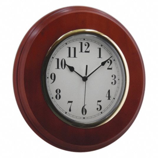 11 1/2 in Round Wall Clock Arabic, Wood Grain Plastic Frame - Grainger