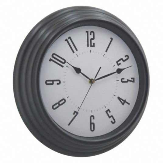 15 in Round Wall Clock Arabic, Black Plastic Frame - Grainger