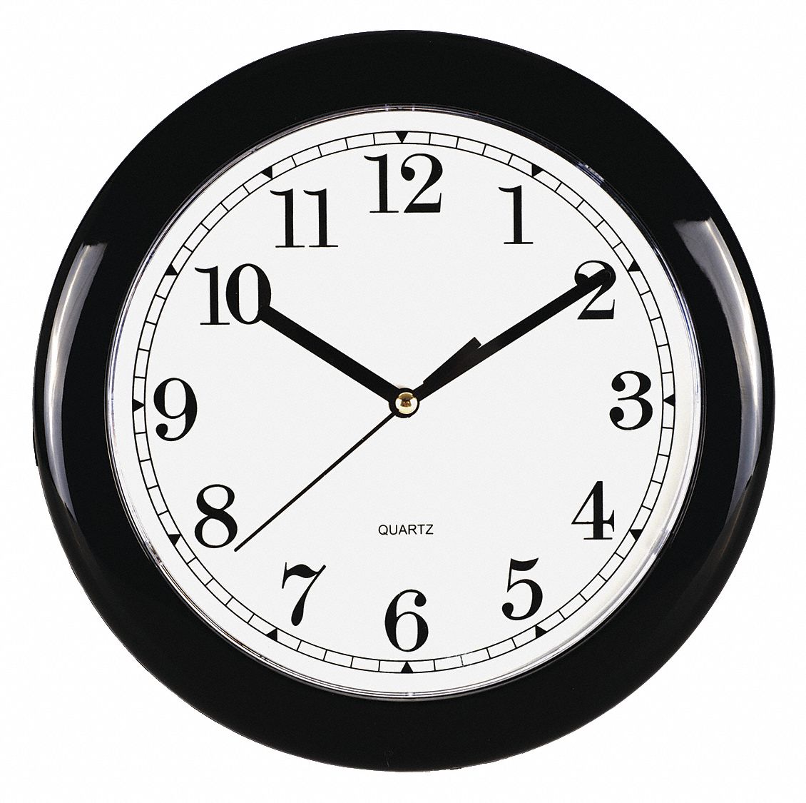 8 1/2 in Round Wall Clock Arabic, Black Plastic Frame - Grainger