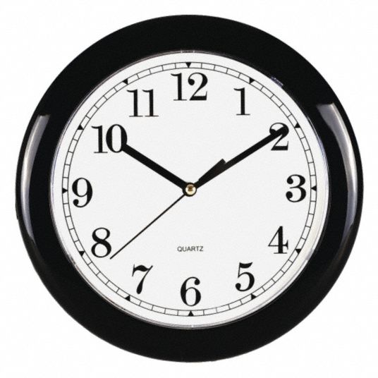 8 1/2 in Round Wall Clock Arabic, Black Plastic Frame - Grainger