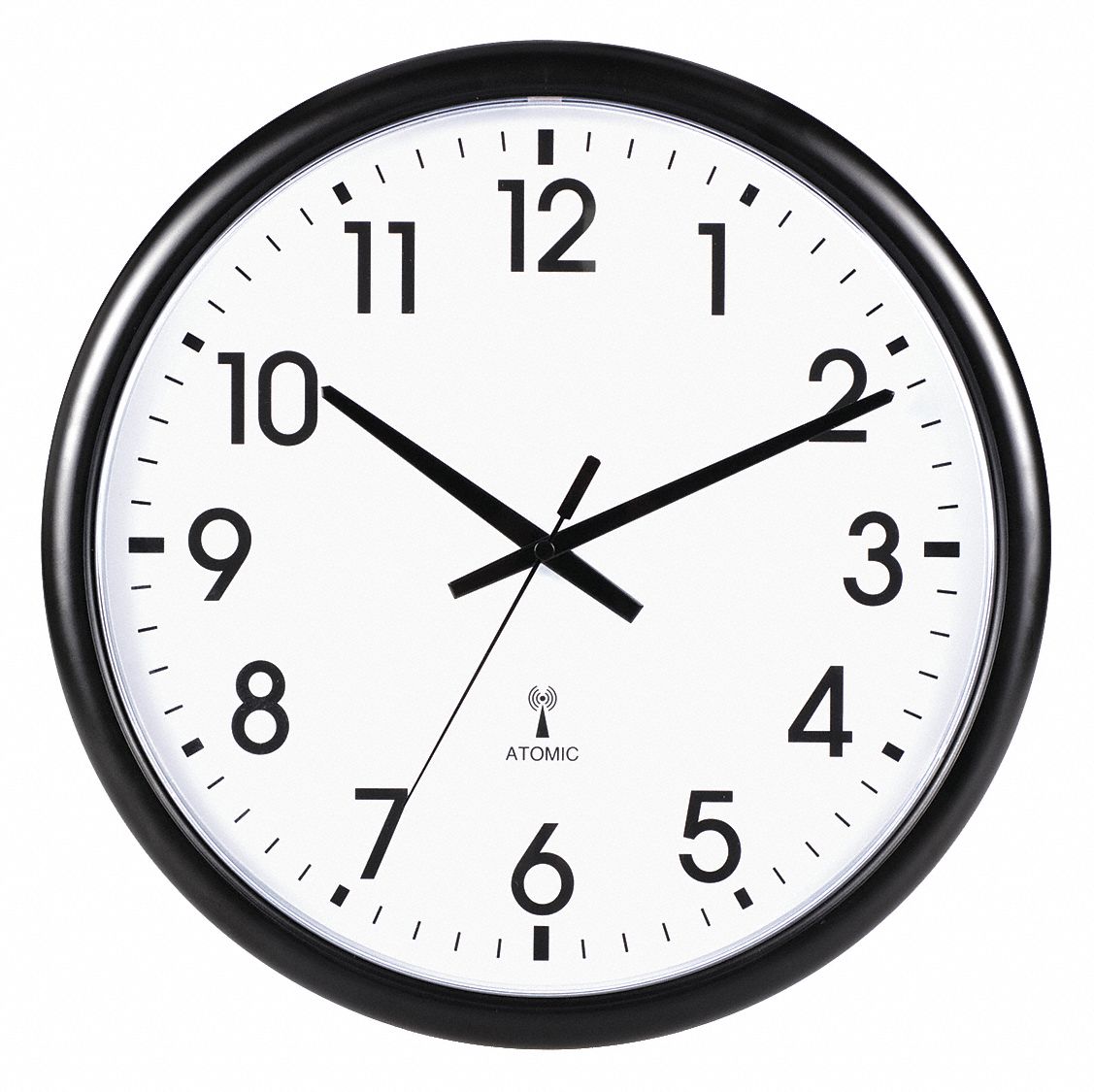 13 1/2 in Round Wall Clock Arabic, Black Plastic Frame - Grainger