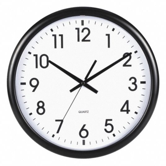 13 1/2 in Round Wall Clock Arabic, Black Plastic Frame - Grainger
