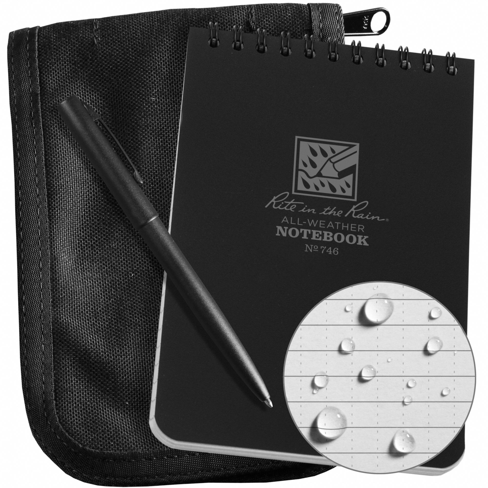RITE IN THE RAIN All Weather Notebook Kit, Cover Color Black, Cover Material Polydura, Binding ...