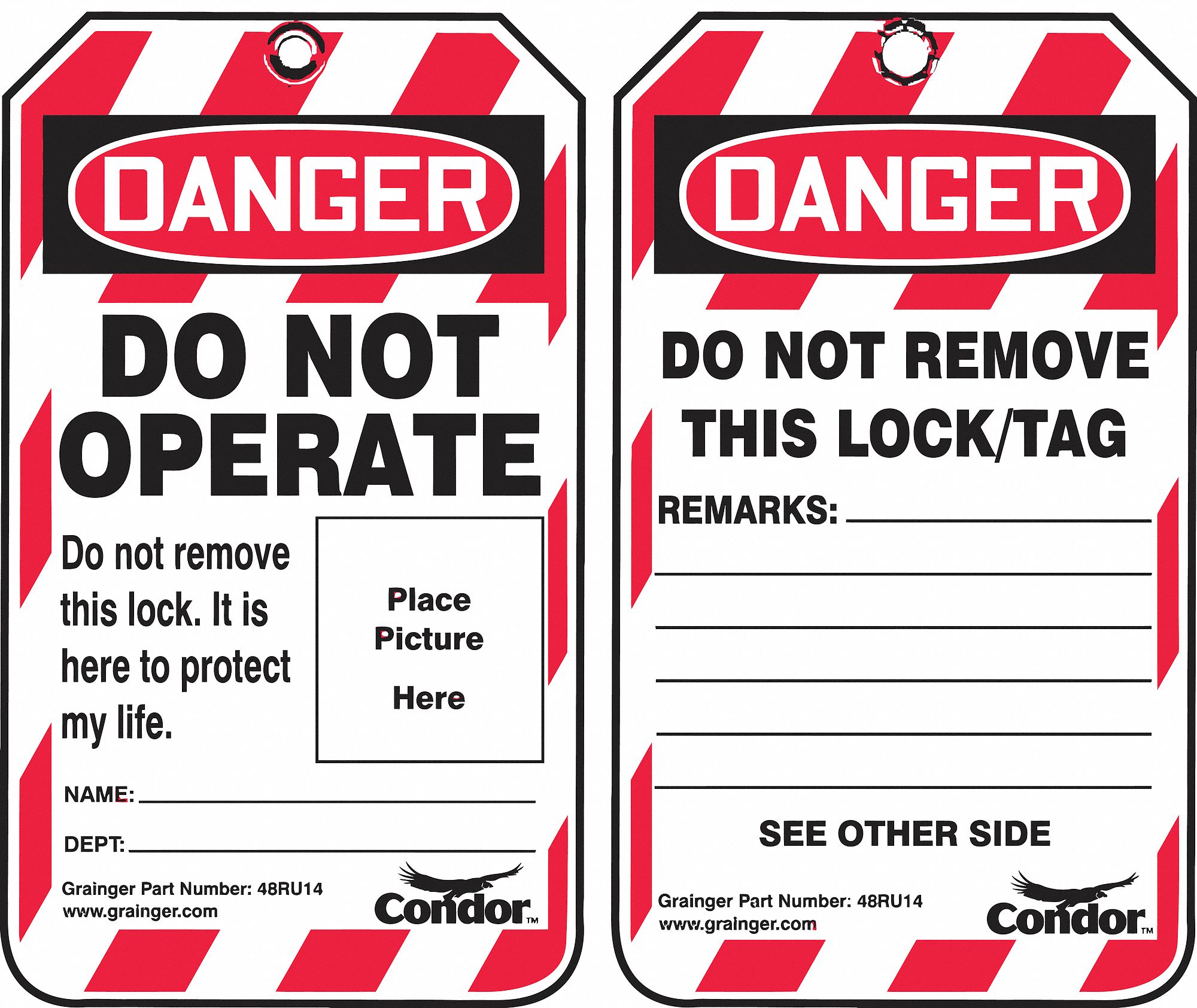CONDOR, Danger, Danger Do Not Operate, Lockout Tag - 48RU14|48RU14 ...