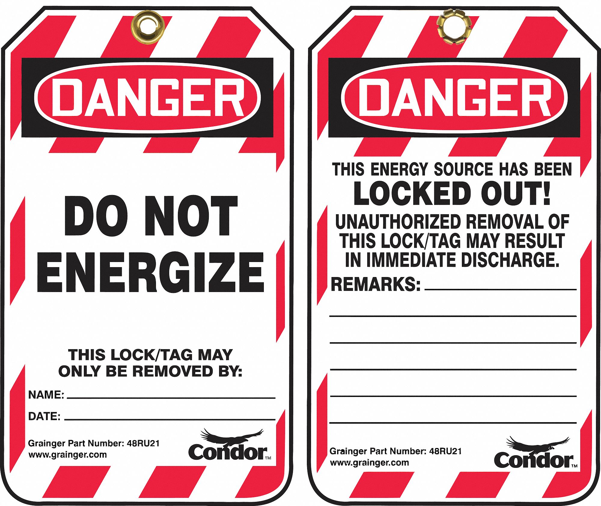 CONDOR, Danger, Do Not Remove Tag, Lockout Tag - 48RU21|48RU21 - Grainger