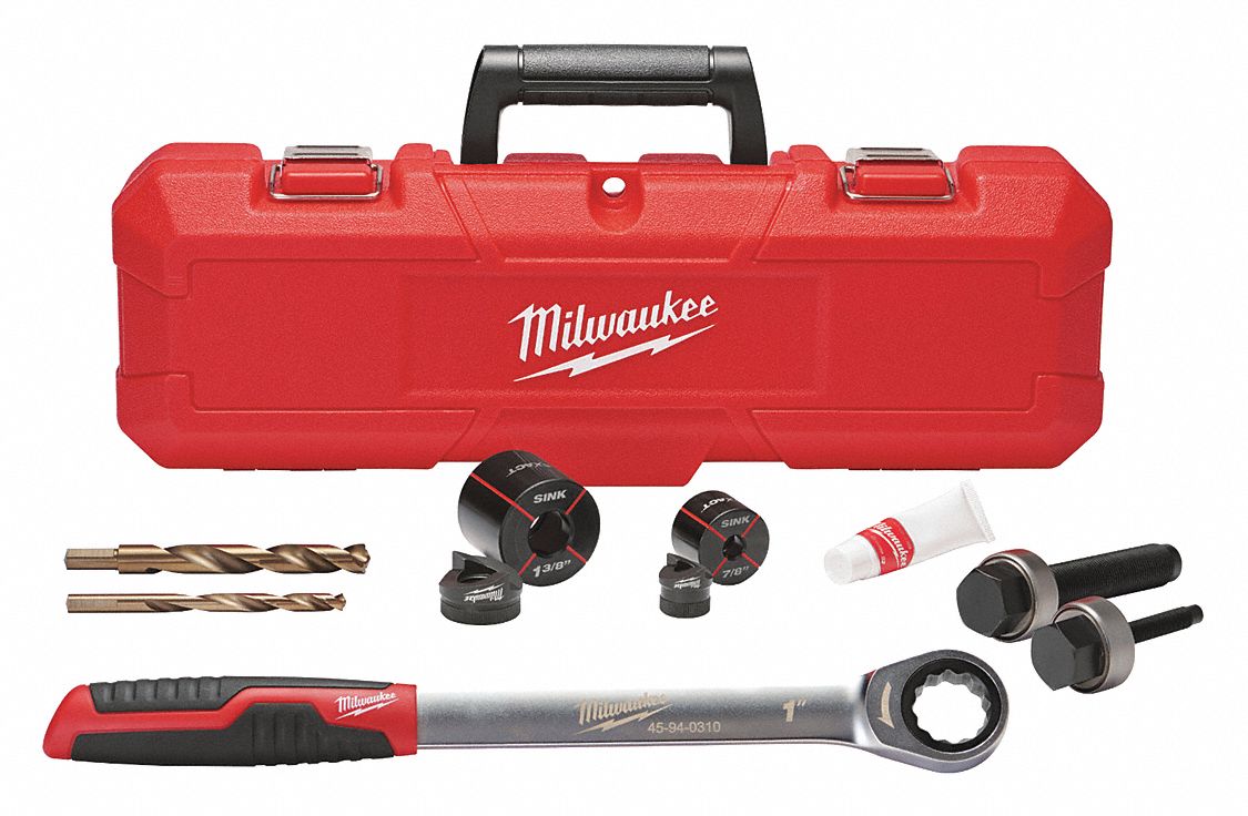 MILWAUKEE Knockout Kit: 16 ga Sheet Metal Capacity (Steel), 1 3/8 in ...