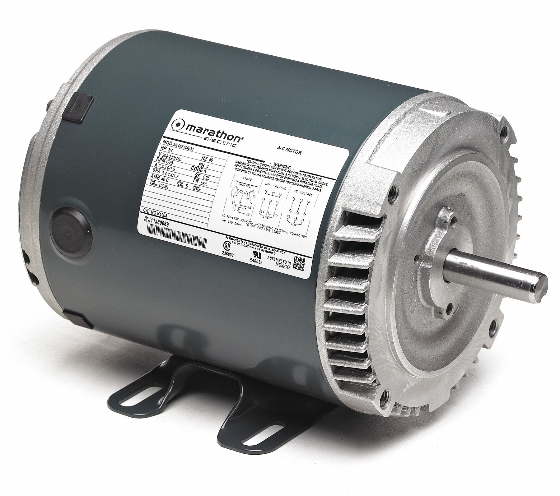 General Purpose Motor, 1-1/2 HP, 3-Phase, Nameplate RPM 1725, Voltage ...