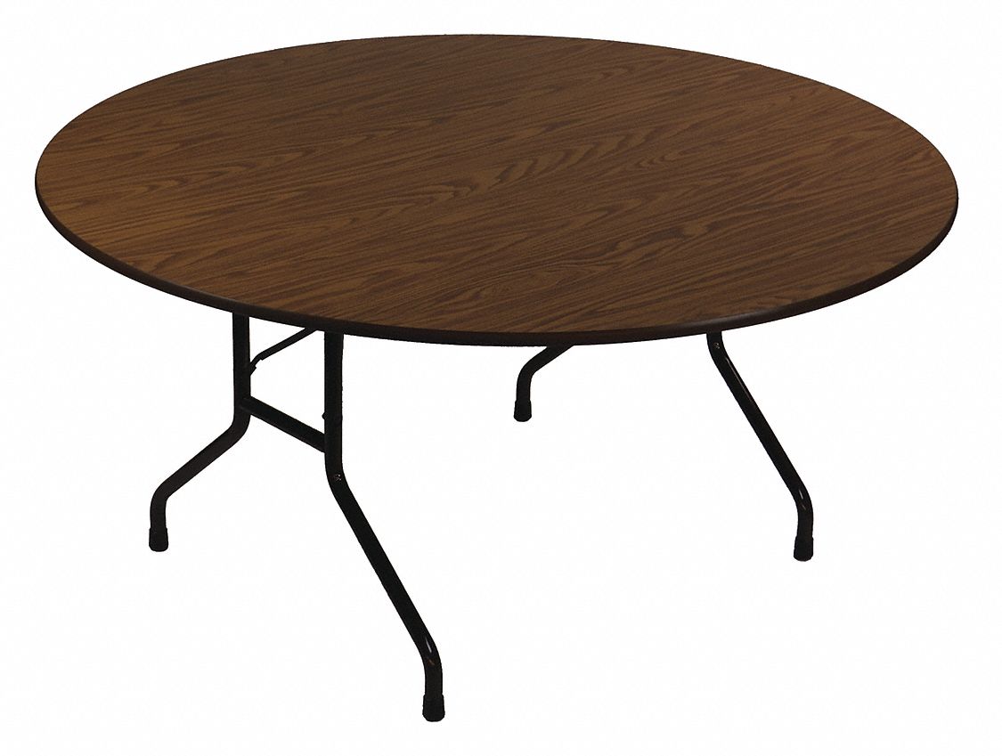 Round Folding Table, 29 in Height, 60 in Diameter, Walnut - Grainger