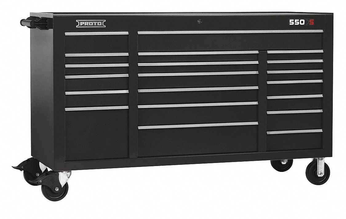 PROTO, Black / Black Drawer, 67 in W x 25 1/4 in D x 41 in H, Rolling ...