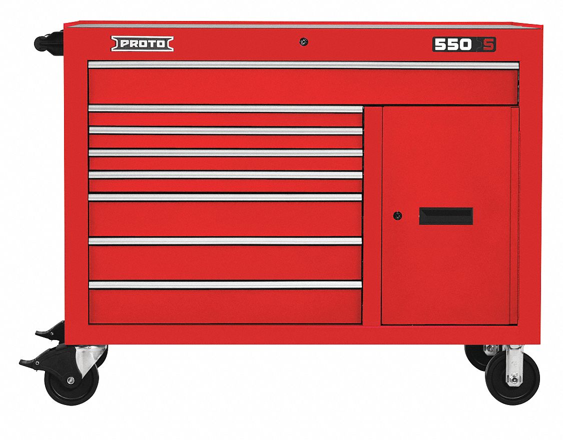PROTO, Red / Red Drawer, 50 in W x 25 1/4 in D x 41 in H, Rolling Tool ...