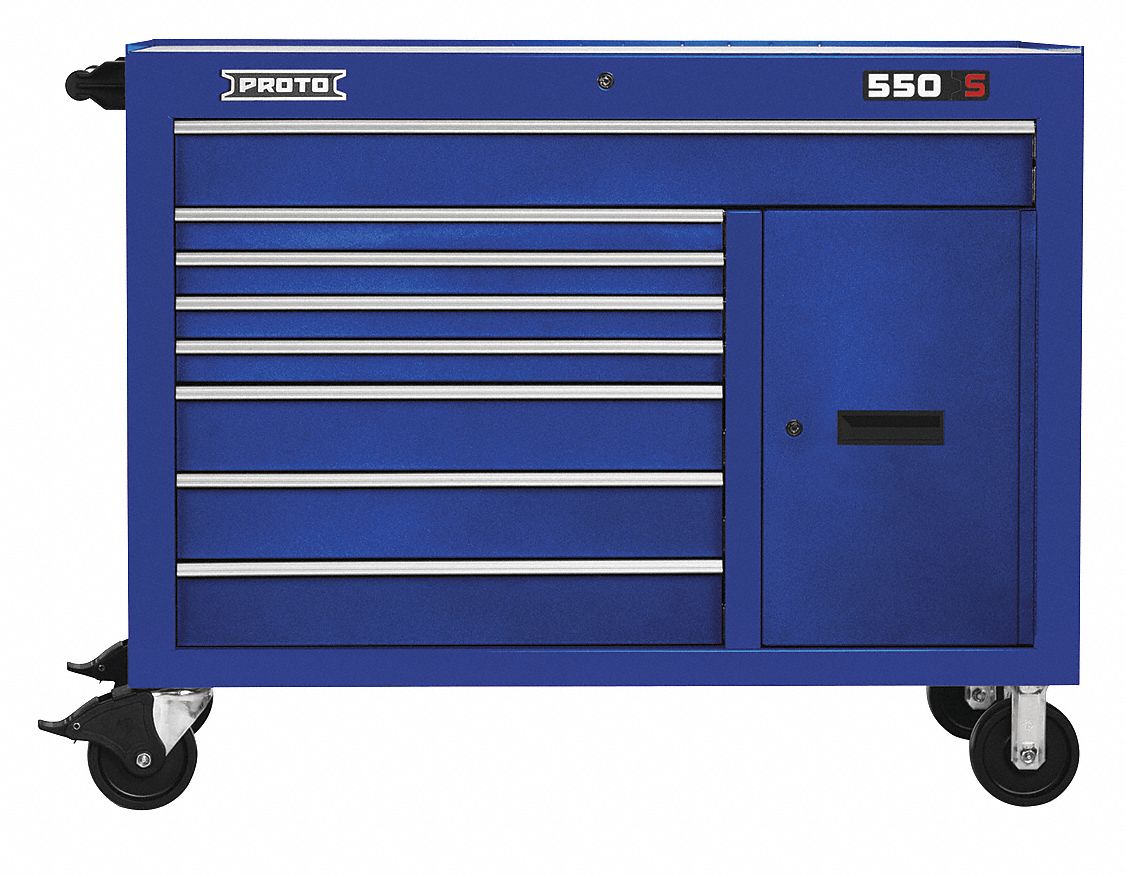 PROTO, Blue / Blue Drawer, 50 in W x 25 1/4 in D x 41 in H, Rolling ...