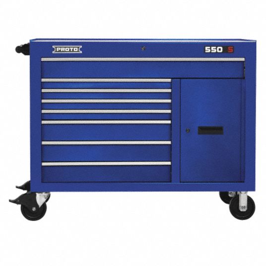 PROTO, Blue / Blue Drawer, 50 in W x 25 1/4 in D x 41 in H, Rolling ...
