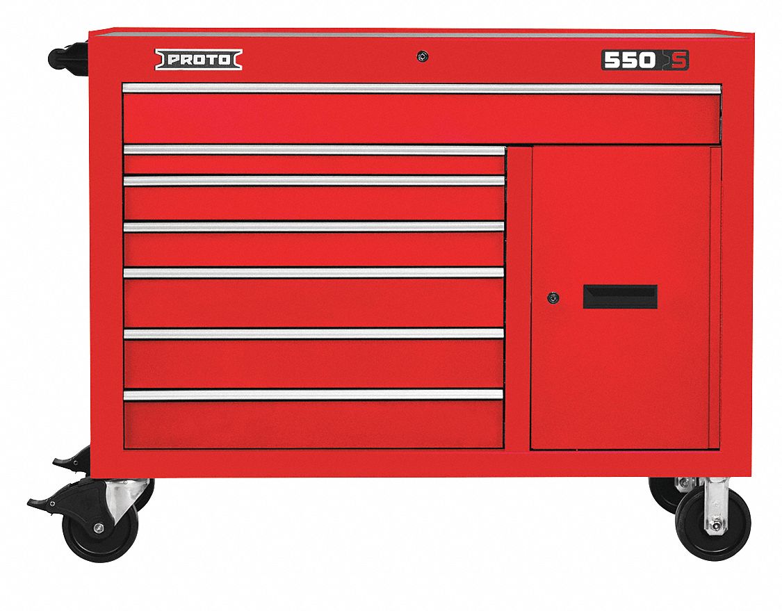PROTO, Red / Red Drawer, 50 in W x 25 1/4 in D x 41 in H, Rolling Tool ...