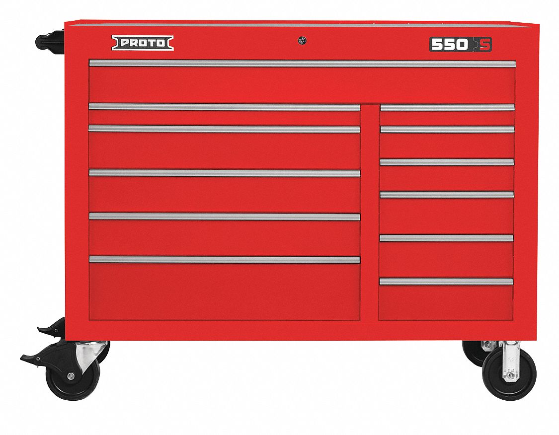 PROTO, Red / Red Drawer, 50 in W x 25 1/4 in D x 41 in H, Rolling Tool ...