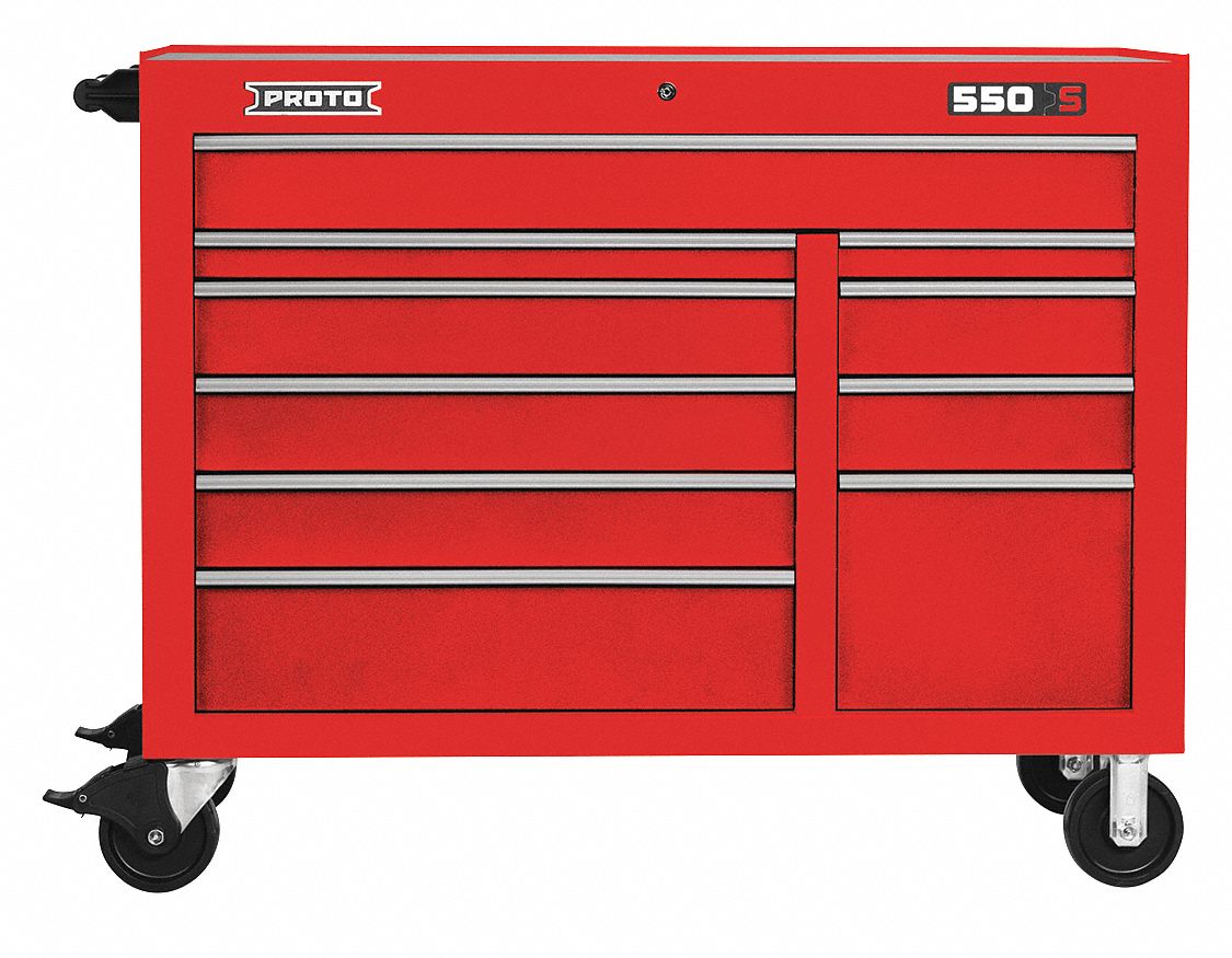 PROTO, Red / Red Drawer, 50 in W x 25 1/4 in D x 41 in H, Rolling Tool ...